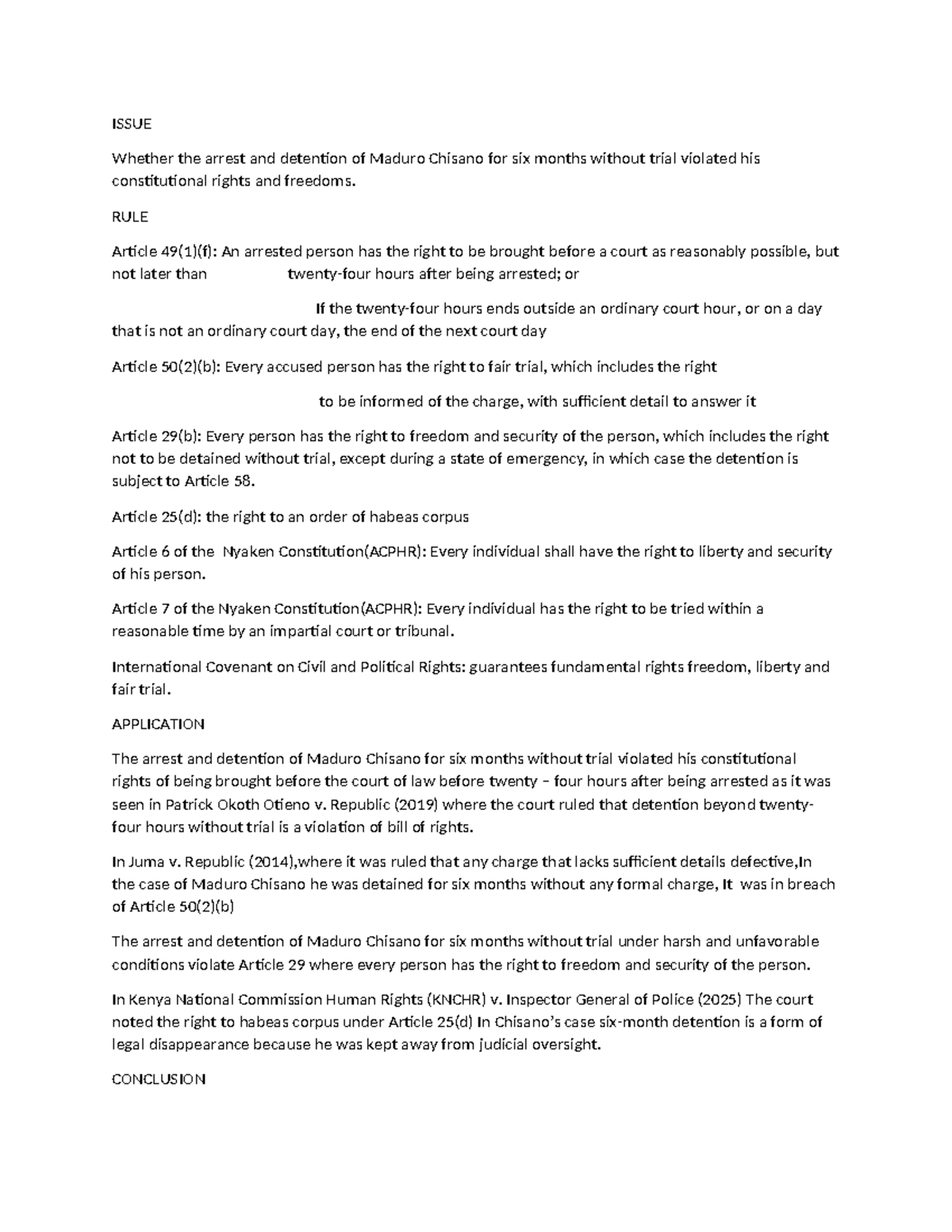 Constitutional Rights Violation Case: Maduro Chisano's Detention - Studocu