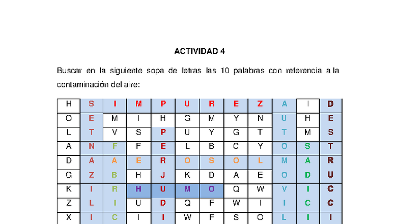Actividad 4: Sopa de Letras sobre Contaminación del Aire - Studocu