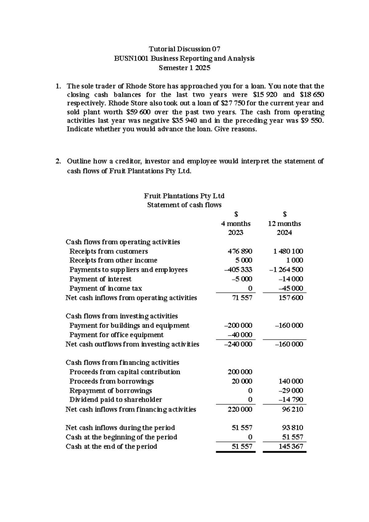 Tutorial Discussion 07 BUSN1001 Business Reporting & Analysis S1 2025 ...