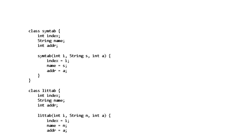 Pass1 Implementation in SPOS Practical - Class Symtab and Tables - Studocu