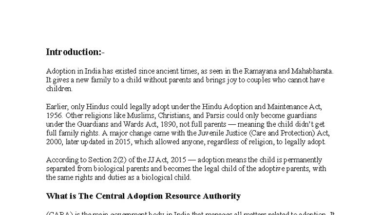 Adoption in India: Legal Framework and Processes (Course Code: DOC-19 ...