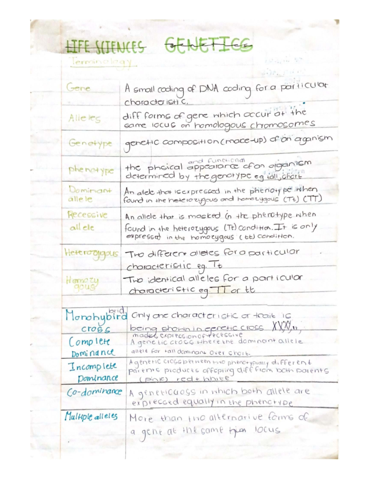 LIFE SCIENCES GENETICS: Key Terminology and Concepts - Studocu