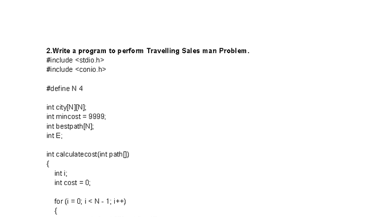 DAA Journal Programs - 2 a program to perform Travelling Sales man Problem. #include - Studocu
