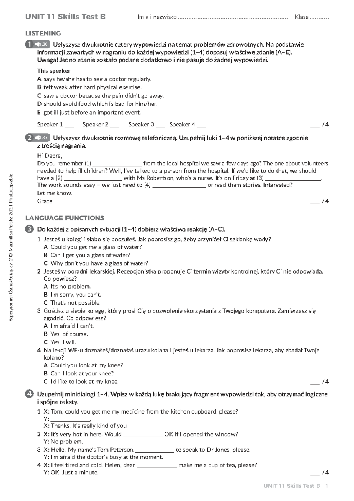 UNIT 11 Skills Test B - Listening & Reading Assessment - Studocu