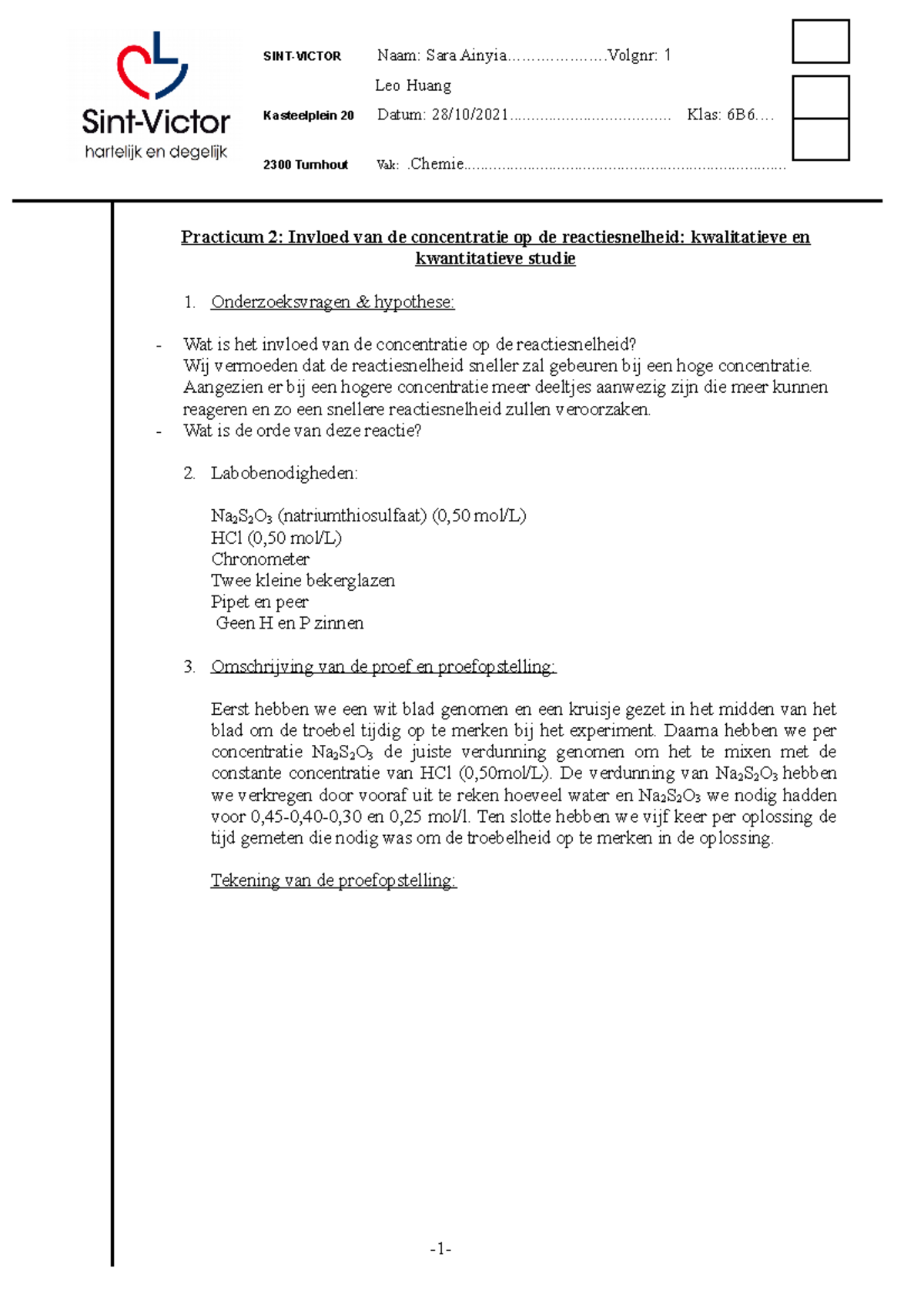 Practicum 2: Effect van Concentratie op Reactiesnelheid in Chemie - Studocu