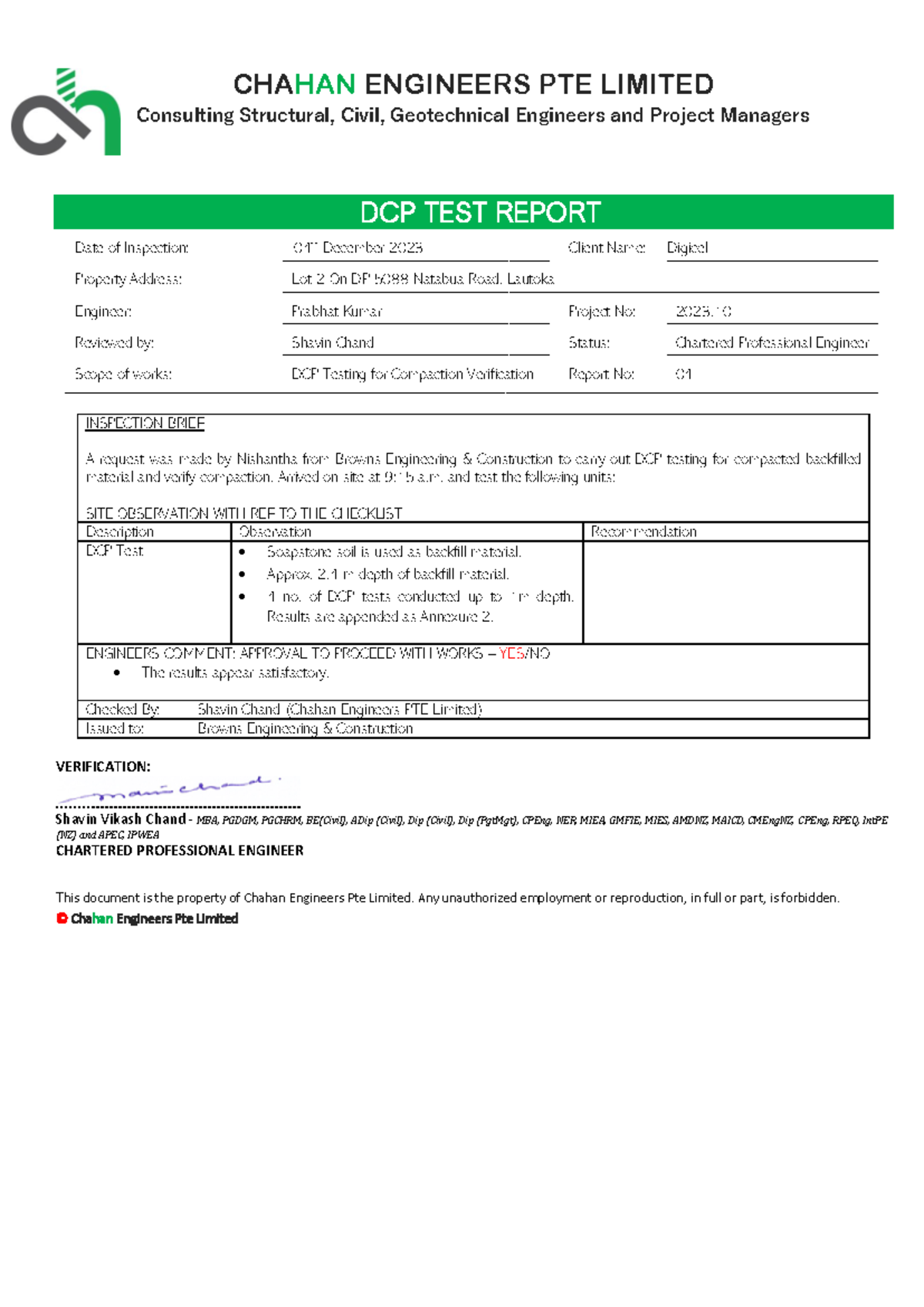 DCP Testing Report for Compaction Verification at Natabua Rd - Studocu