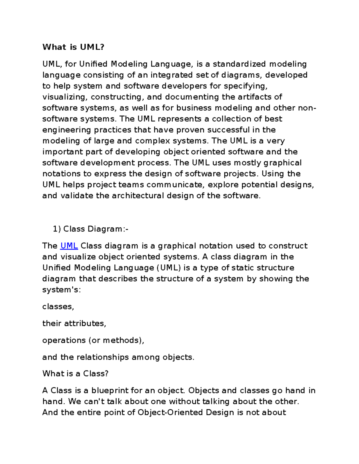 UML Diagrams Overview: Class, Object, Use Case & Activity (CS101) - Studocu