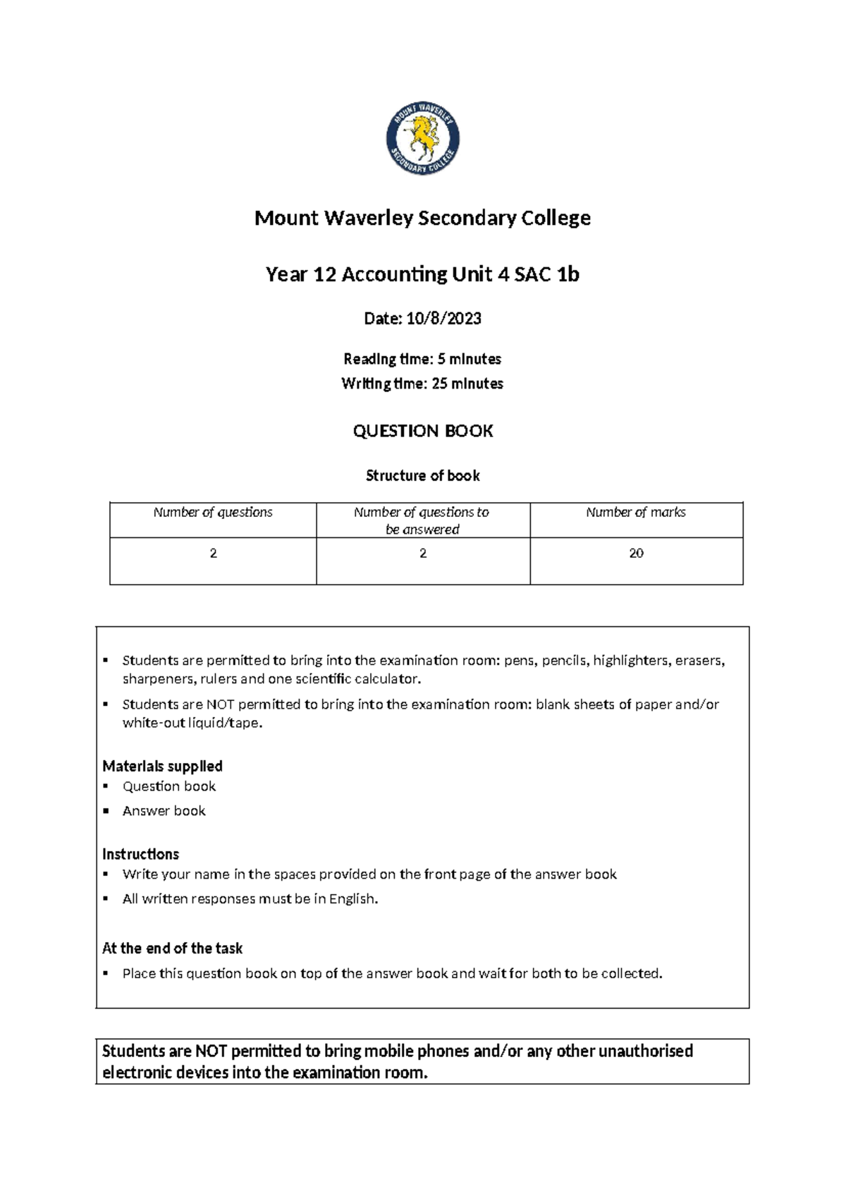 12 ACC SAC 2 Practice Exam Questions and Solutions - Studocu