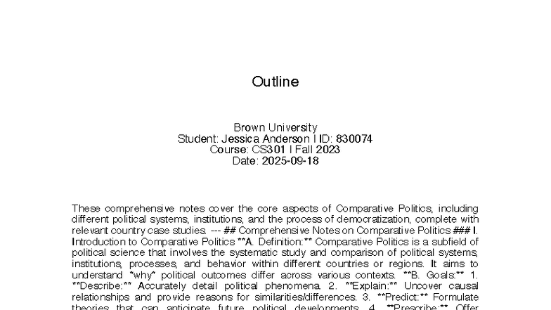 CS301 Fall 2023: Comprehensive Notes on Comparative Politics - Studocu
