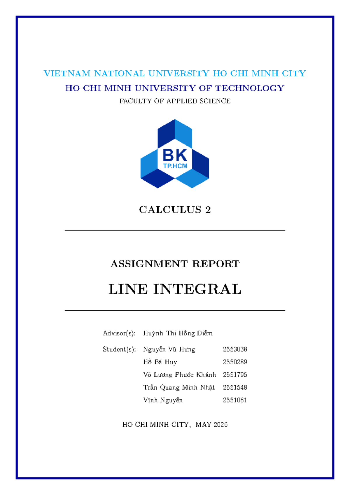 Calculus 2 Assignment Report on Line Integrals - APPLIED SCIENCE - Studocu
