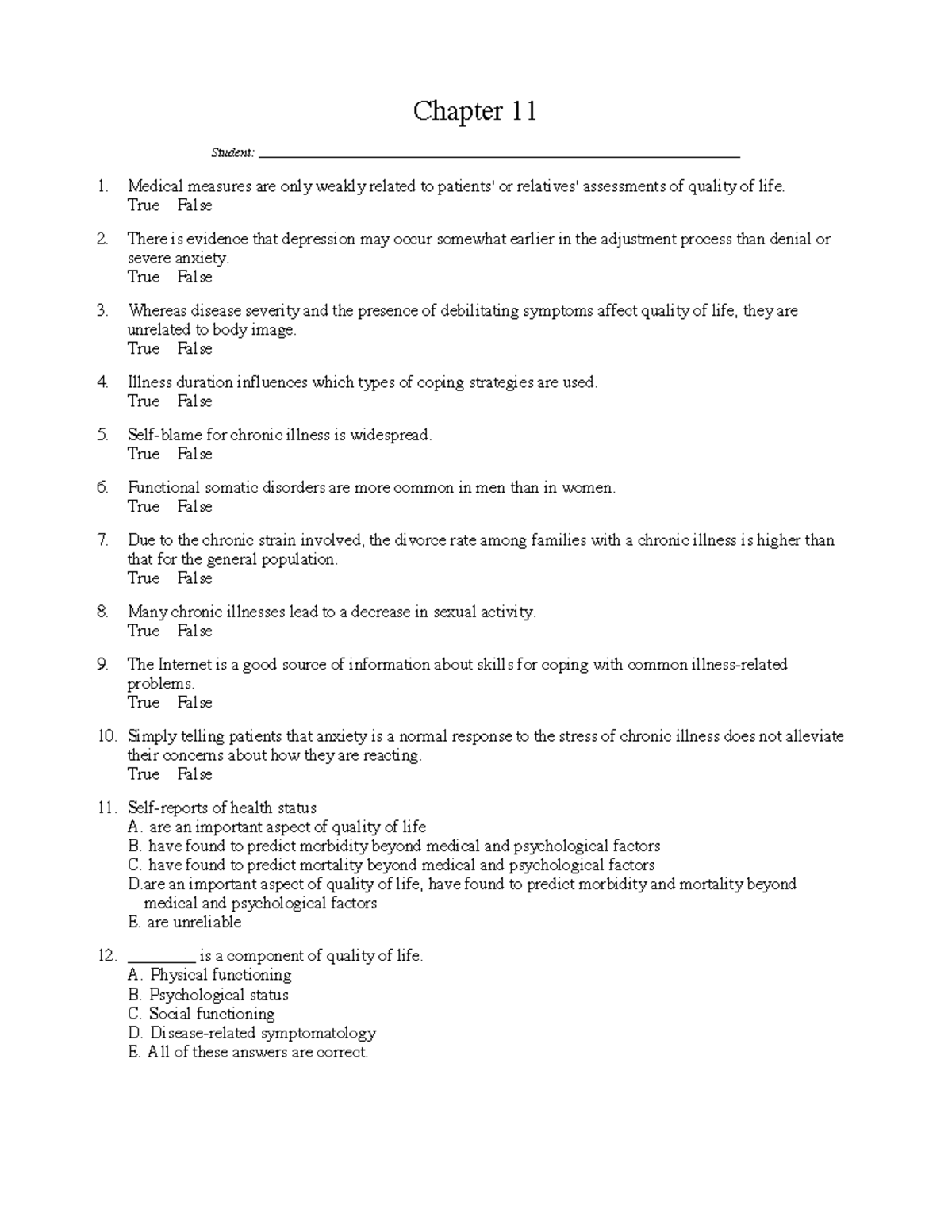 Chapter 11 - Testbank Answers - Chapter 11 Student: - Studocu