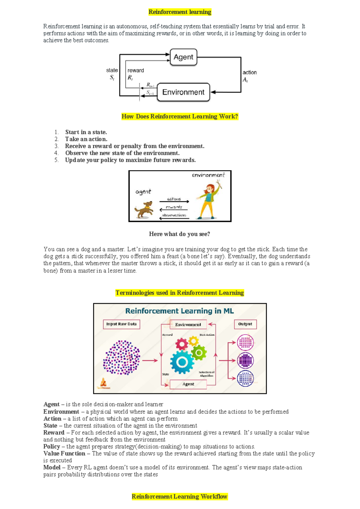 Reinforcement Learning Overview: Concepts and Algorithms - Studocu