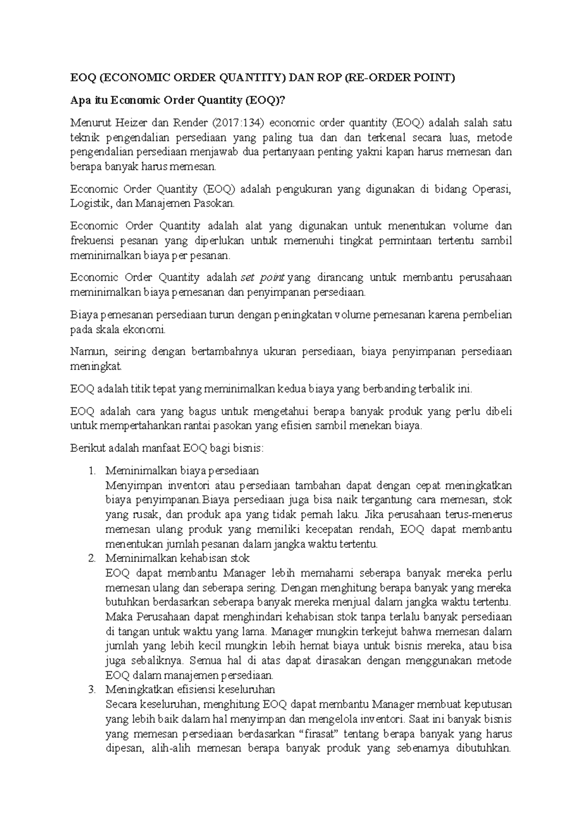 Materi EOQ dan ROP (Reorder Point) dalam Manajemen Persediaan - Studocu