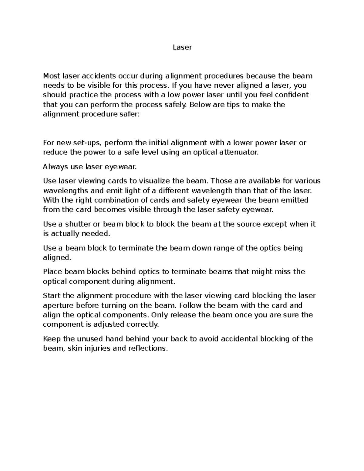Laser Alignment Safety Tips and Procedures Notes - Studocu