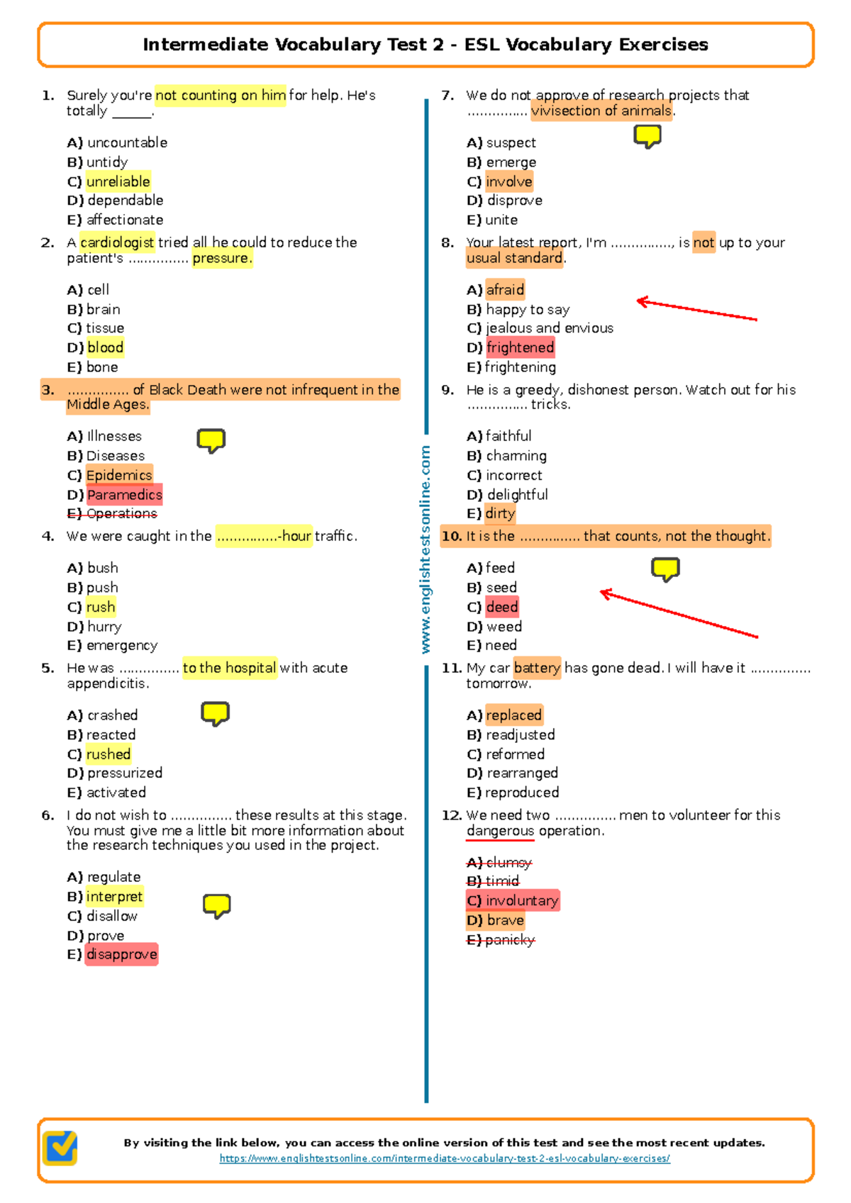 Intermediate Vocabulary Test 2 ESL: Solved Exercises and Answers - Studocu