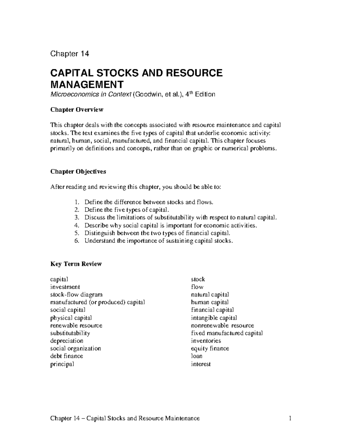 MIC-4E Final Exam Notes: Chapter 14 - Capital Stocks & Resource ...