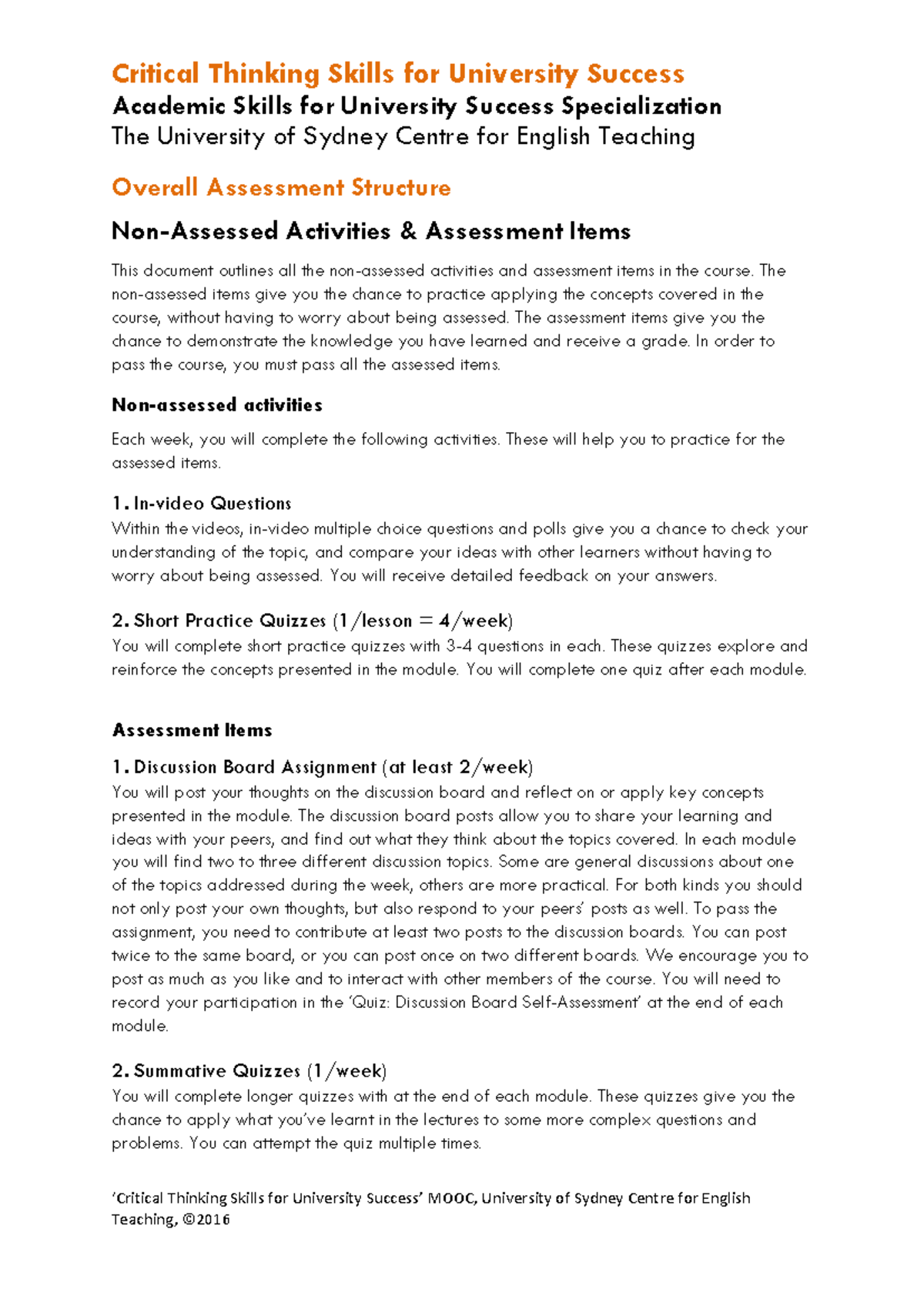 Overall Assessment Structure for Critical Thinking Skills (Academic ...