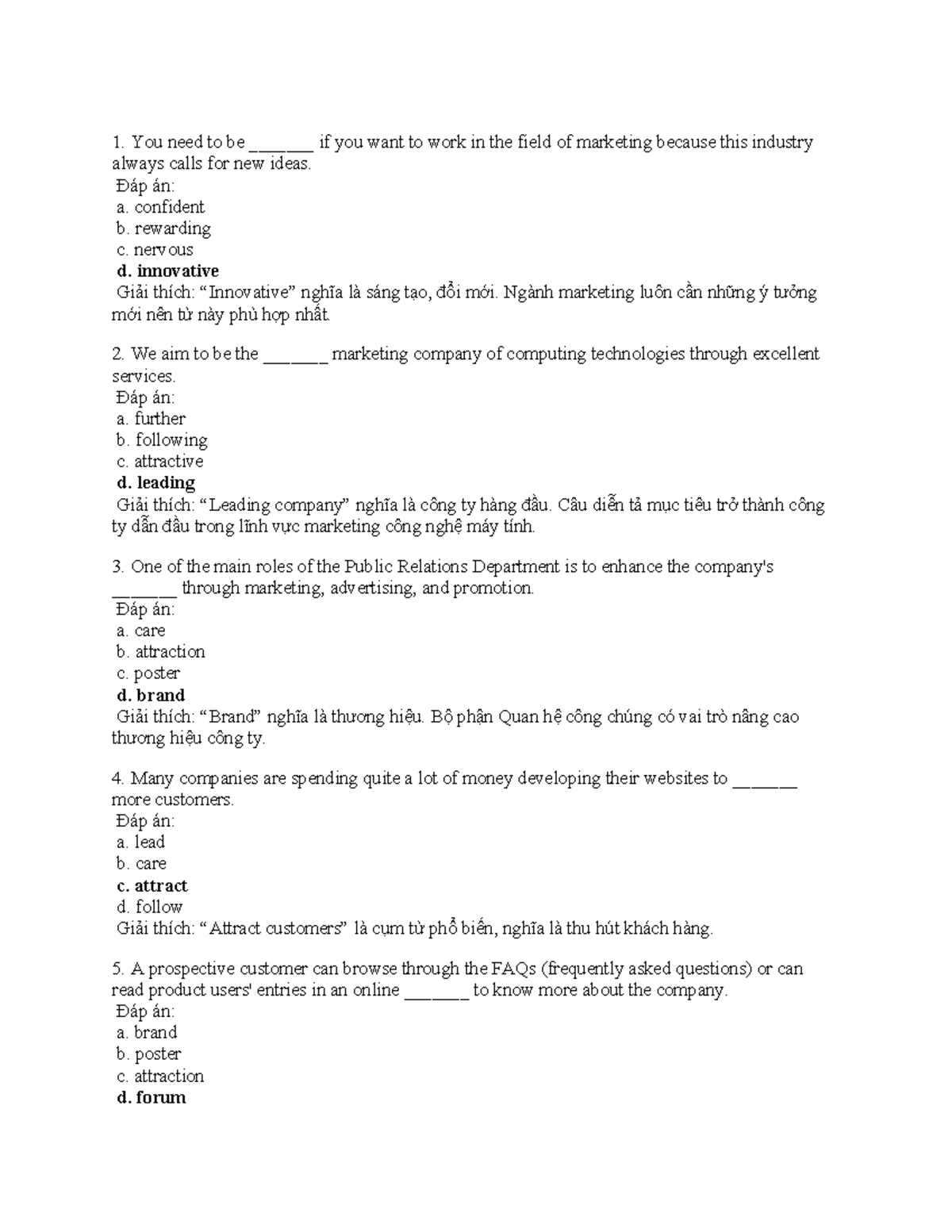 [Review] Vocabulary & Grammar for Marketing (Course Code: MKT101) - Studocu