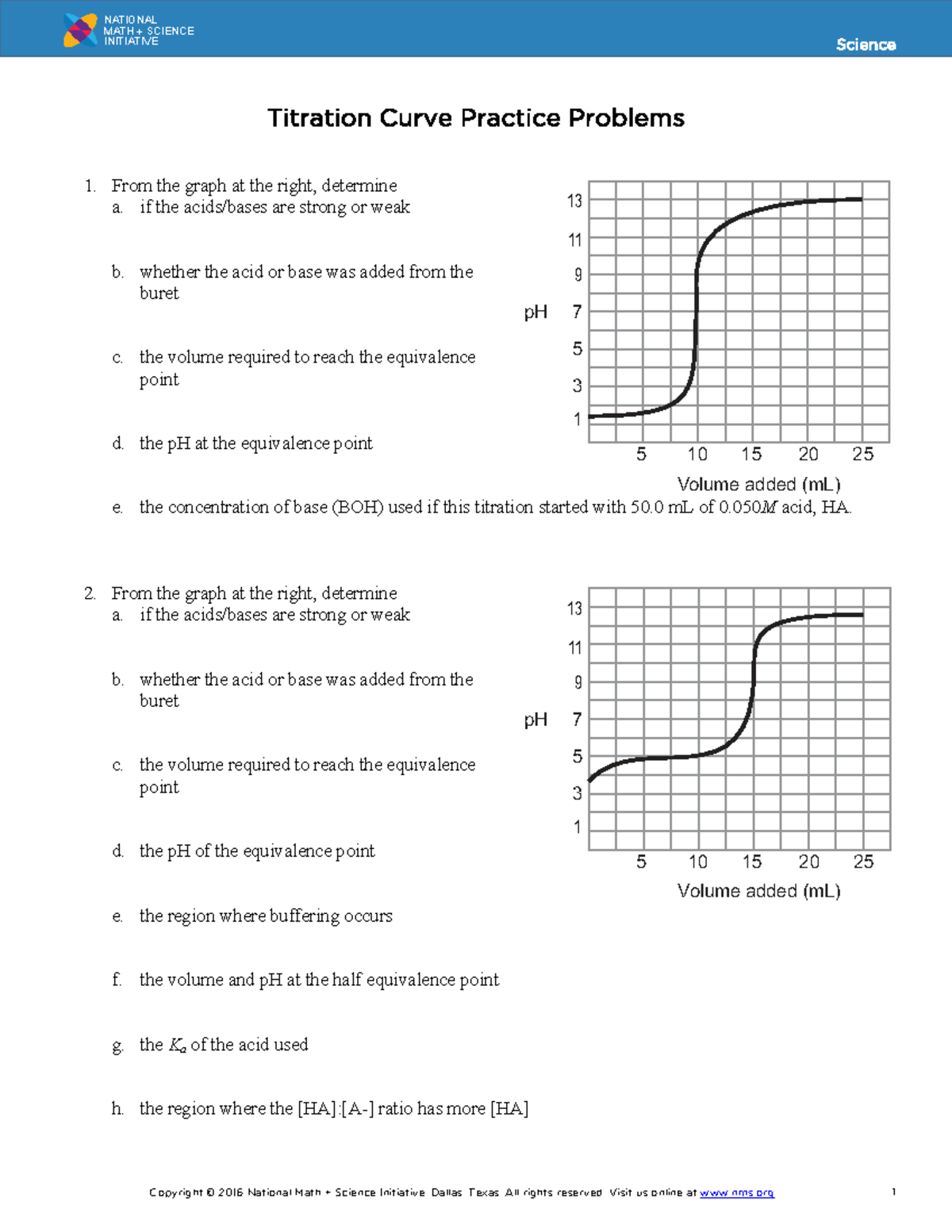 CHEM Titration Curve Practice Problems and Solutions - Studocu
