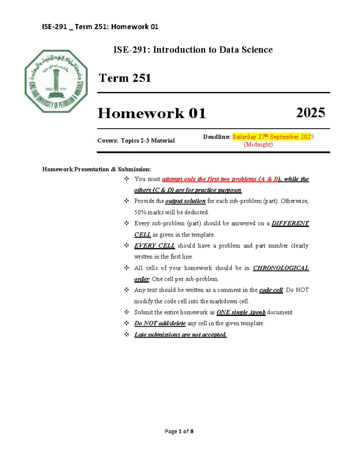 Homework 01 ISE-291-T251: Data Science Concepts and Python Tasks - Studocu