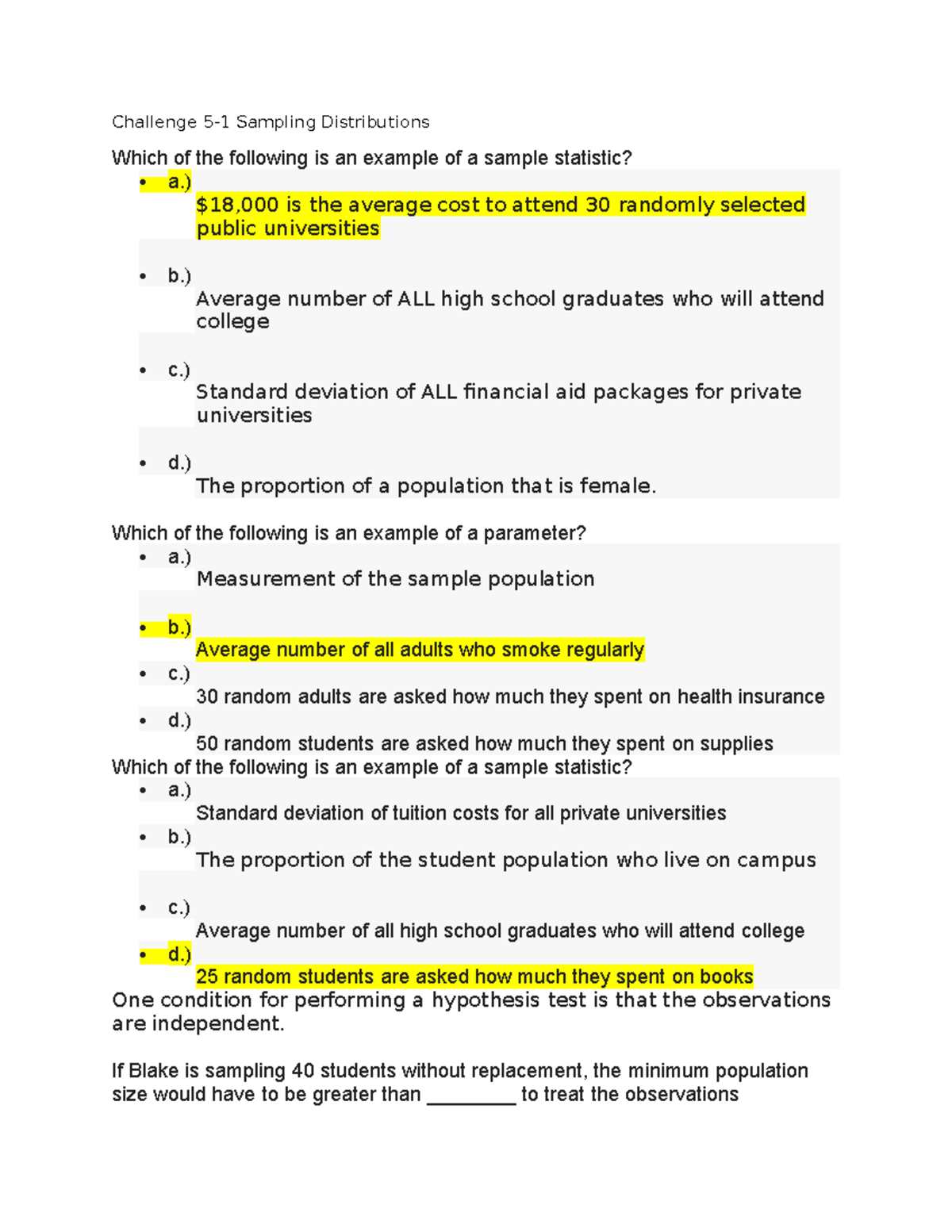 Challenge 5-1: Understanding Sampling Distributions and Statistics - Studocu