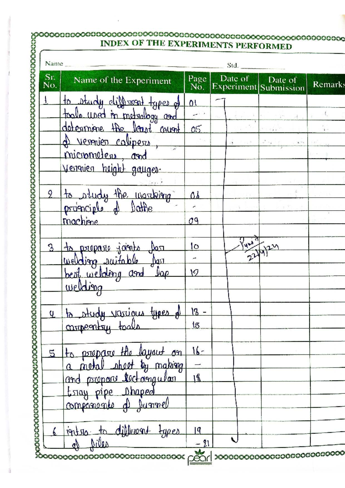 Workshop Practical File: Experiments in Metrology and Welding Techniques - Studocu
