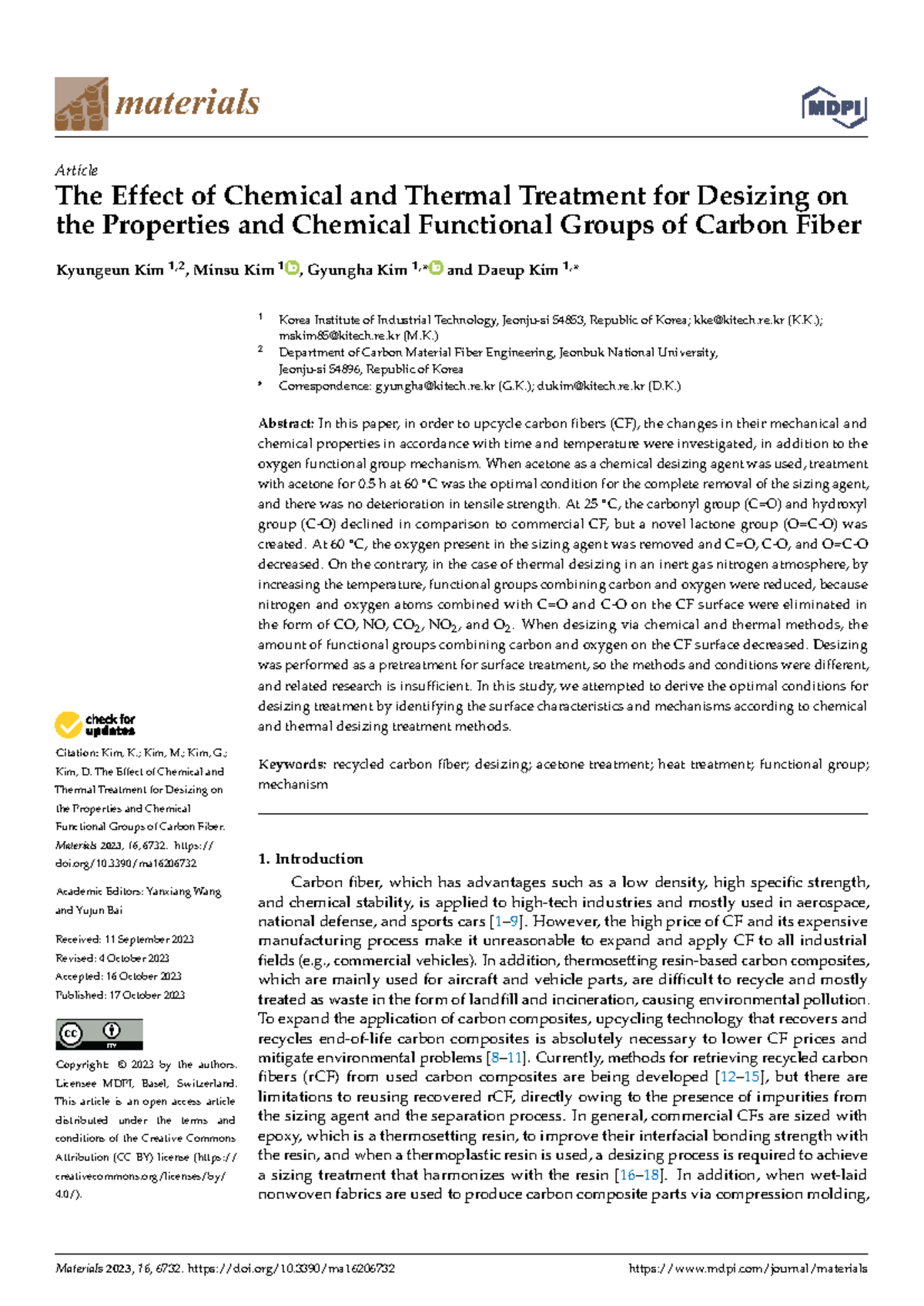 The Effect of Chemical and Thermal Desizing on Carbon Fiber Properties ...