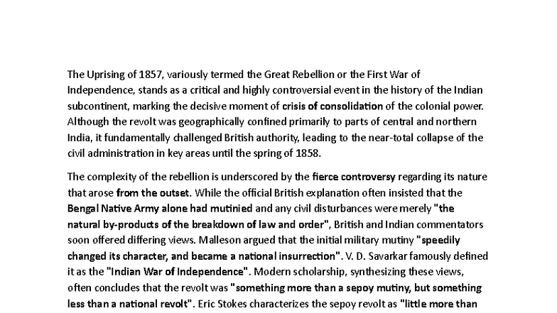 The Uprising of 1857: Analyzing the Great Rebellion's Impact - Studocu