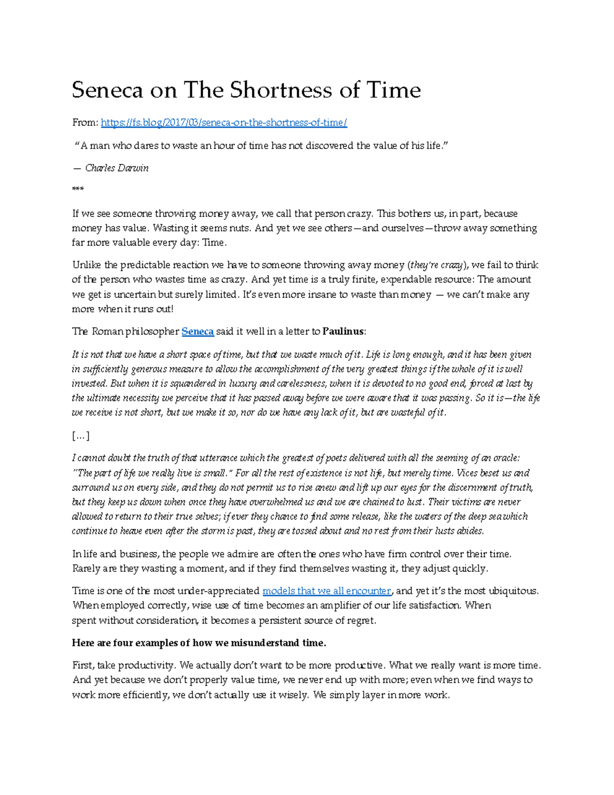 Unit 13 Reading: Seneca on the Value of Time Management - Studocu