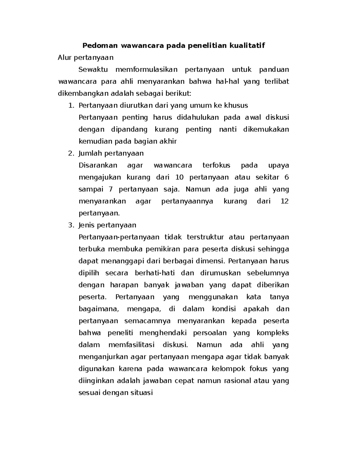 Pedoman Wawancara Kualitatif untuk Penelitian: Teknik dan Strategi - Studocu