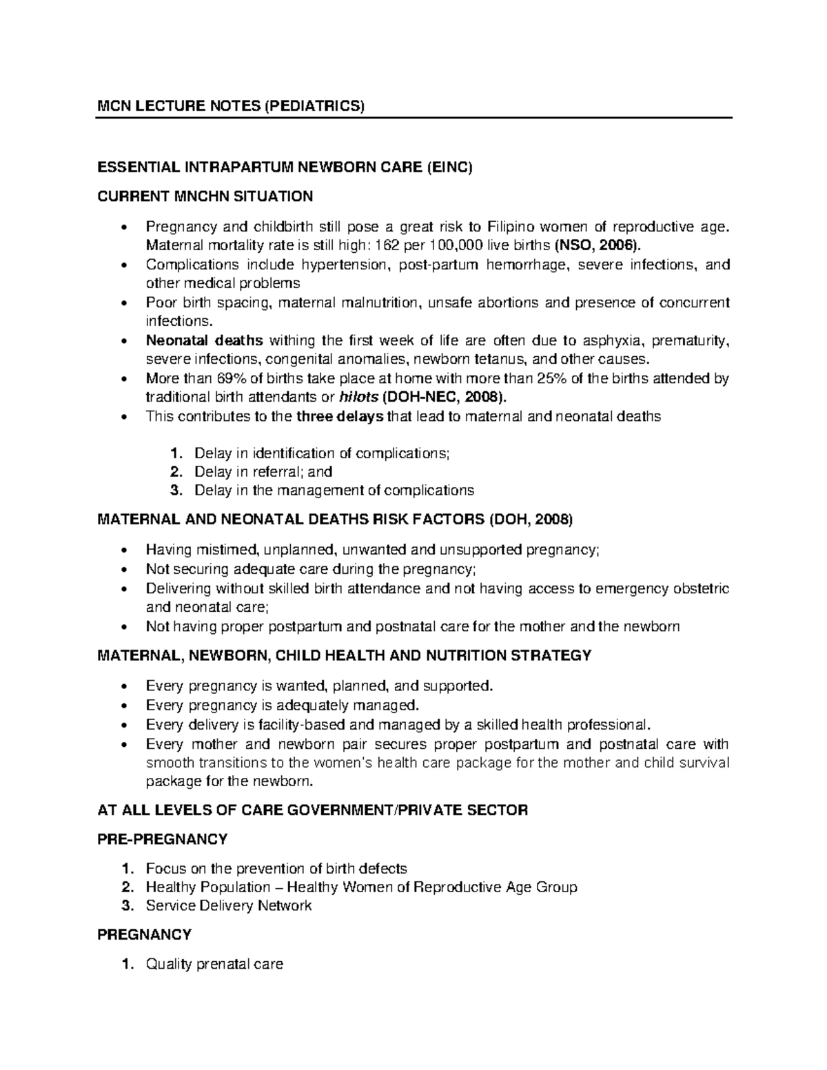 EINC Module: Essential Intrapartum and Newborn Care Overview - Studocu