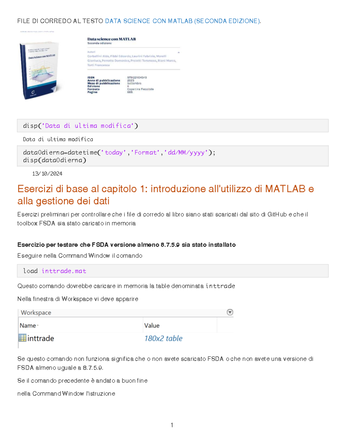 Esercizi di Base in MATLAB per Data Science (DSC 101) - Studocu
