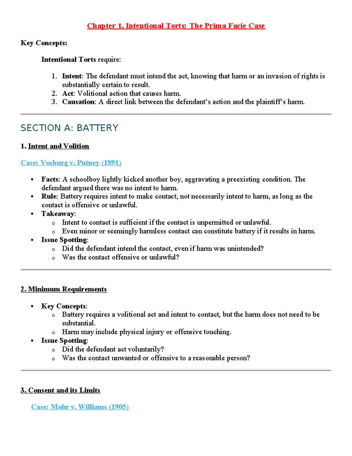 Comprehensive Overview of Intentional Torts: Key Concepts and Cases - Studocu