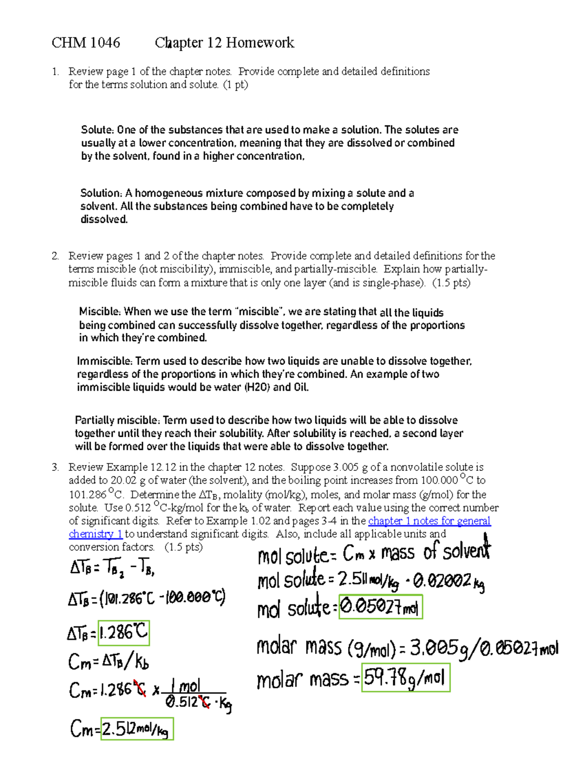 CHM 1046 Chapter 12 Homework: Solutions and Mixtures Analysis - Studocu