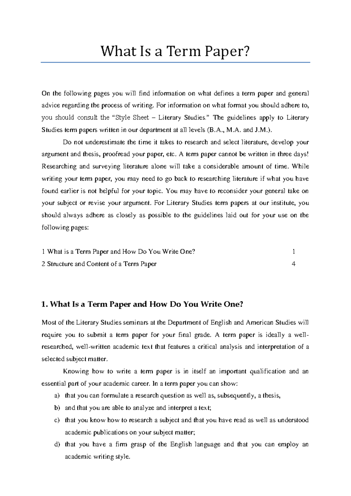 Term paper writing guide for literary studies (B.A., M.A.) - Studocu