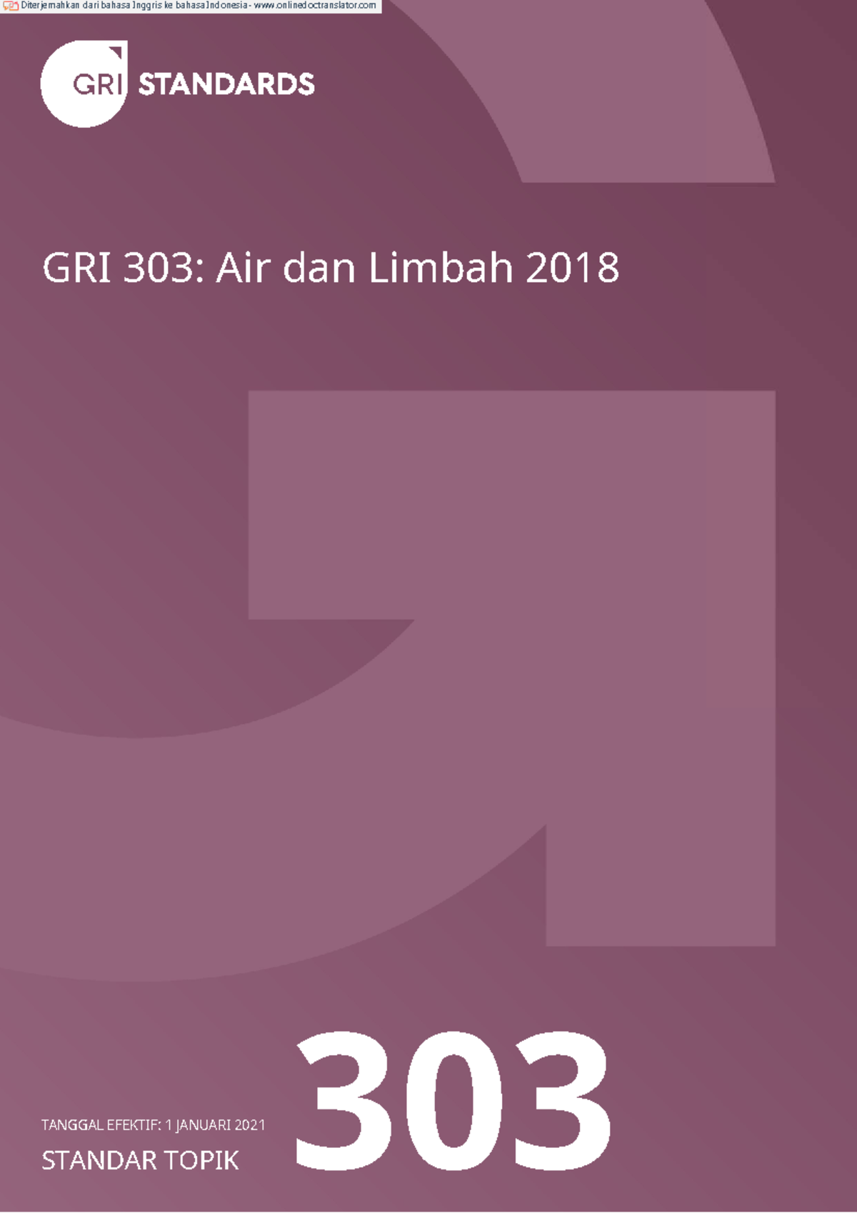 GRI 303: Air dan Limbah 2018 - Panduan Pelaporan Keberlanjutan - Studocu