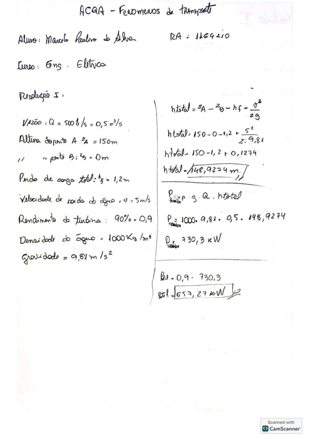ACQA - Fenômenos de Transporte: Resolução I e Cálculos - Studocu