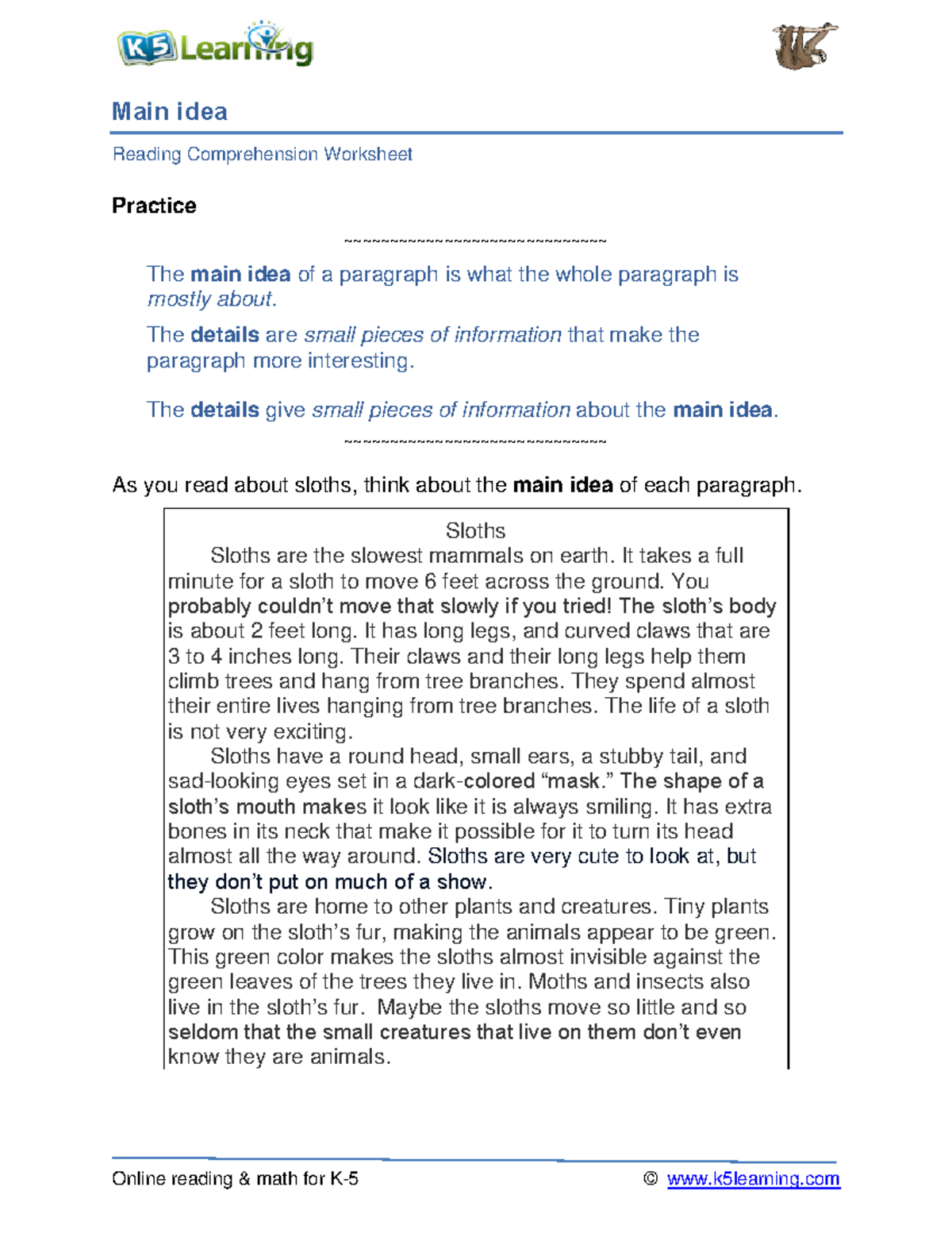 Main Idea Grade 5 - english - Online reading & math for K-5 ...