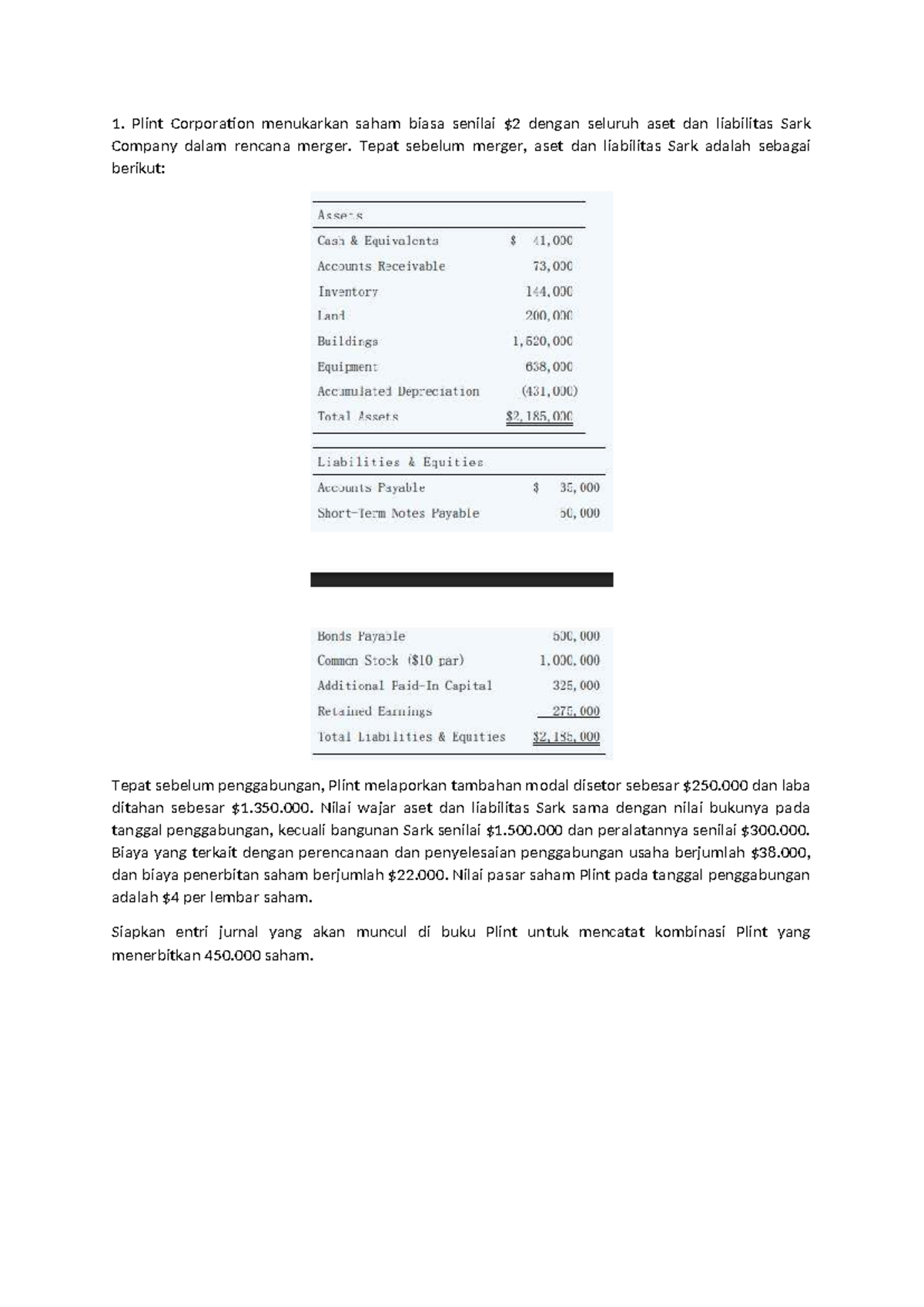 Contoh Soal Week 2 - Merger dan Entri Jurnal Akuntansi - Studocu
