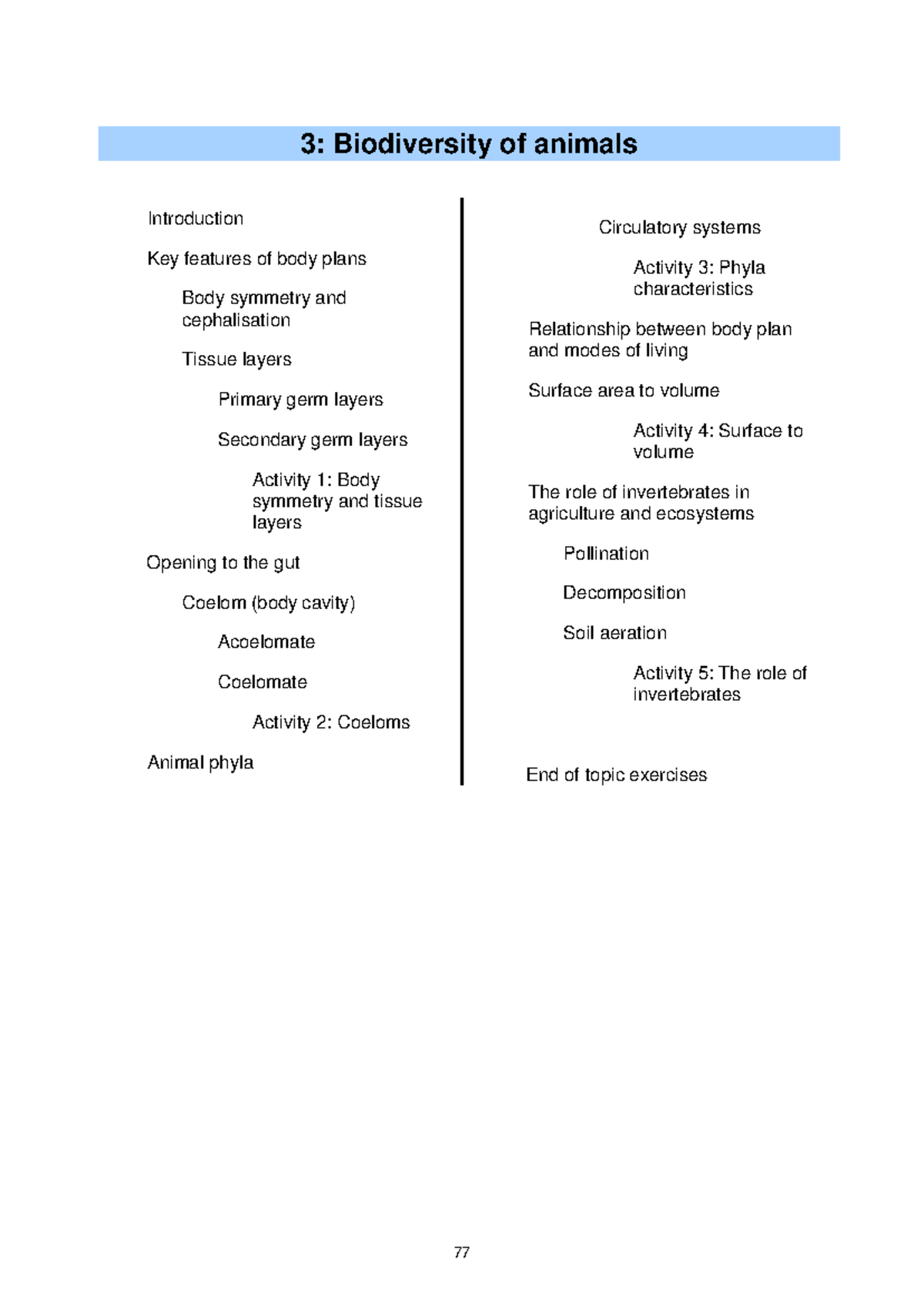 Life Sciences G11 Chapter 3: Exploring Biodiversity of Animals - Studocu