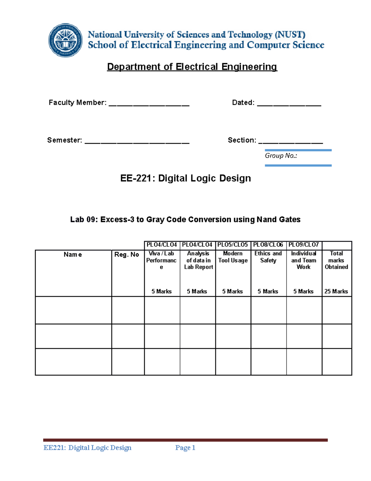 Lab 9 Excess-3 to Gray Code Conversion using Nand Gates - Department of ...