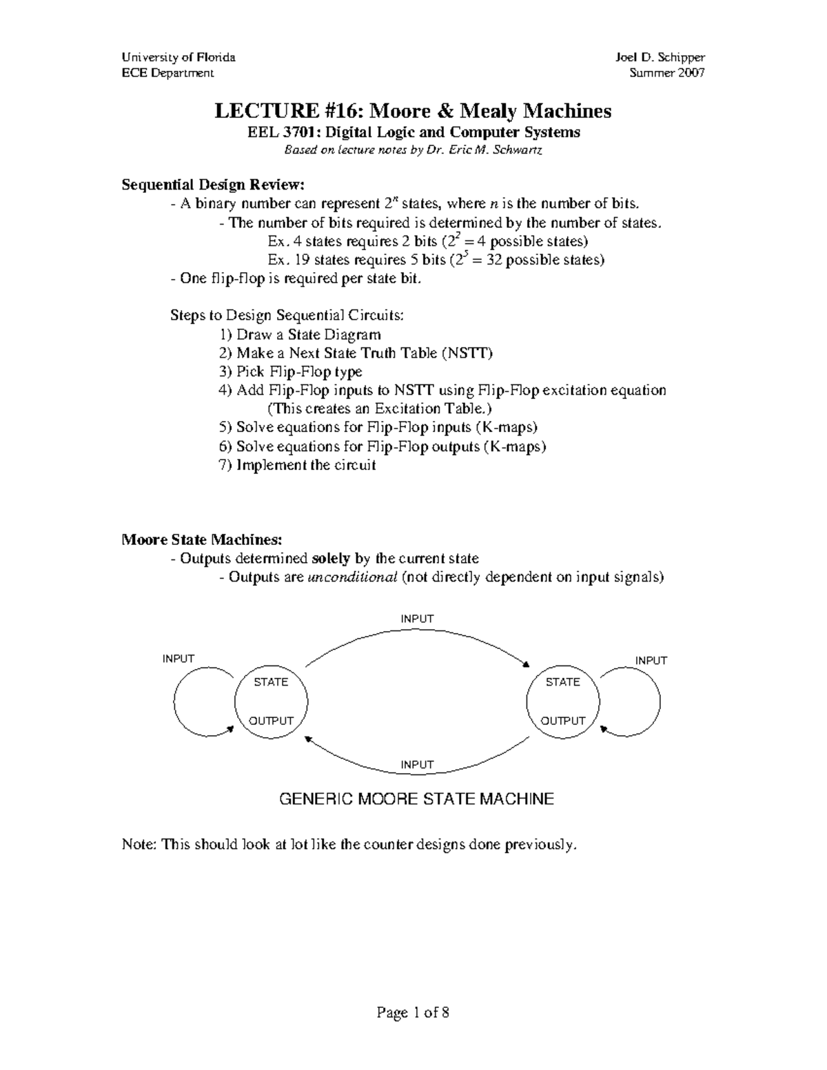 Moore and Mealy Machines: Solved Examples for EEL 3701 - Studocu