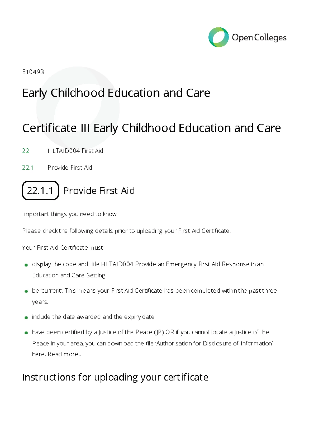 34873 LB Work Placement Logbook E1049 Cert III ECEC - Student Name ...