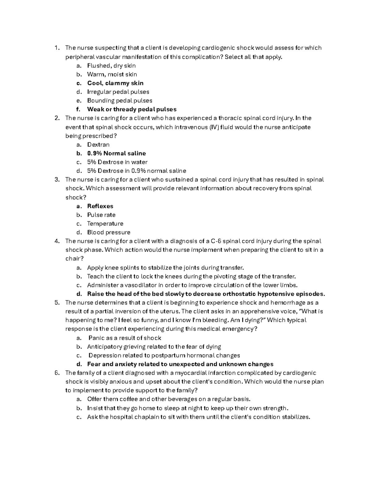 Shock Mastery Exam - Practice Questions for NCLEX Prep - Studocu
