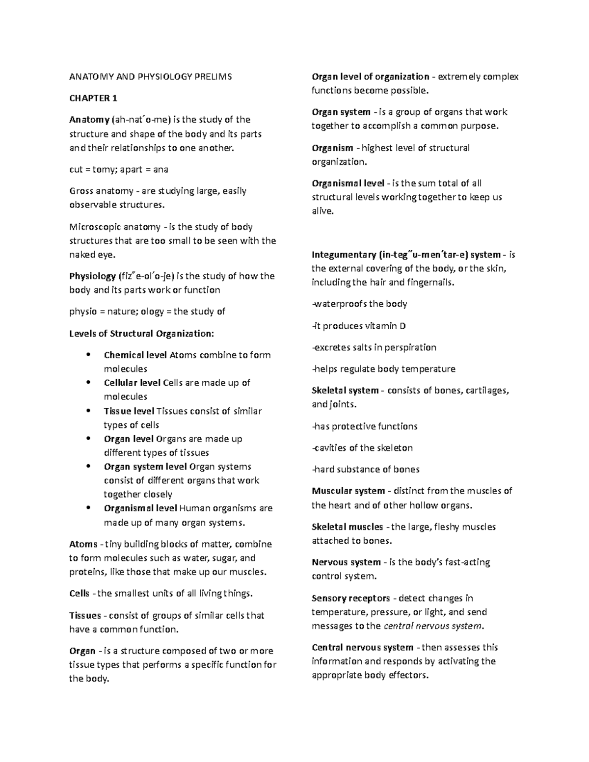 Prelims - chapter 1-4 - ANATOMY AND PHYSIOLOGY PRELIMS CHAPTER 1 ...