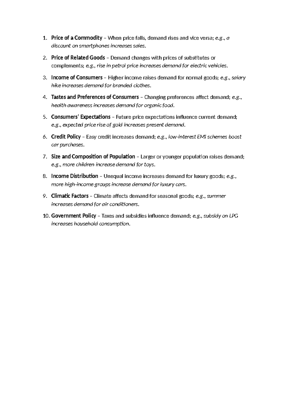 ECON 101: Factors Influencing Demand in Economics - Studocu