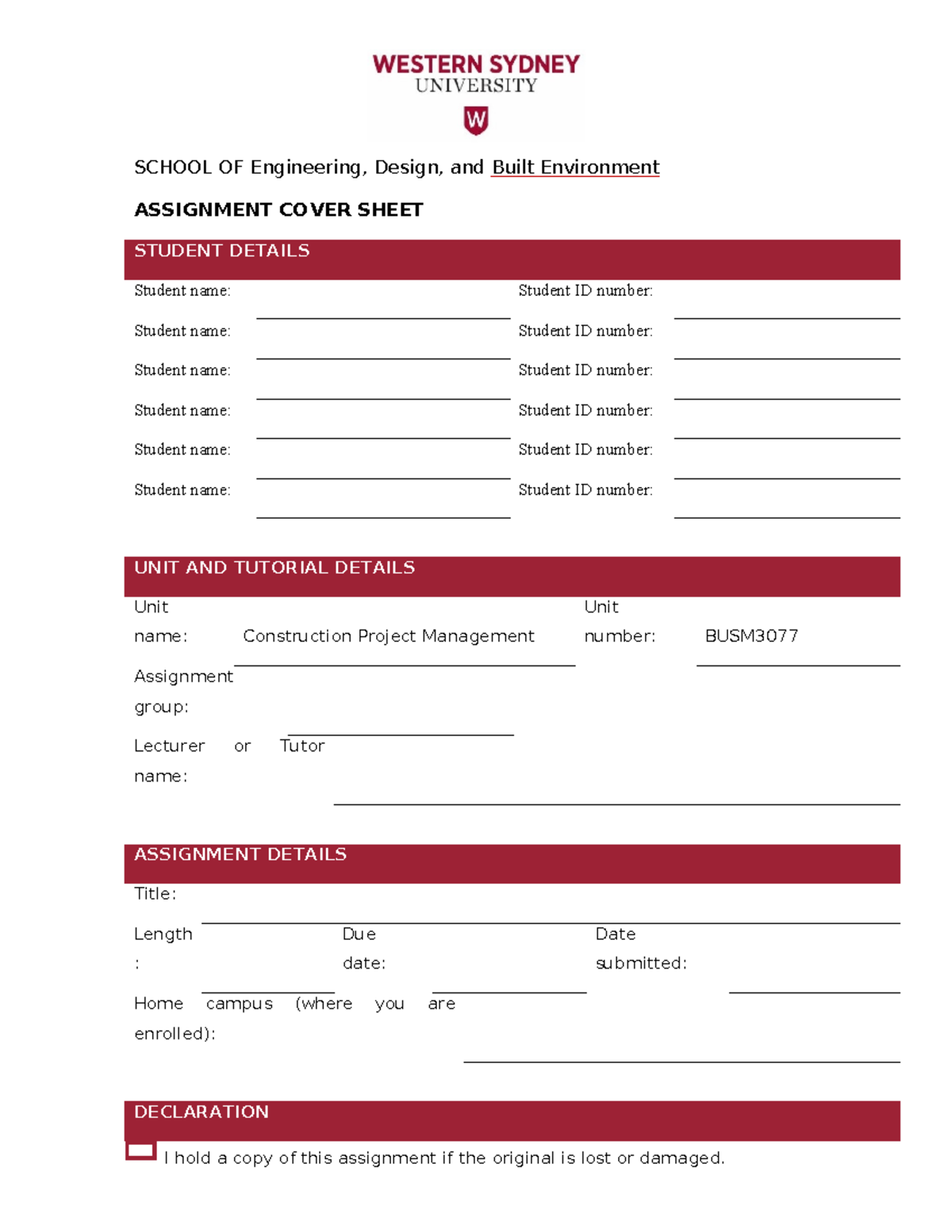 BUSM3077 Construction Project Management Sample PMP Final Report - Studocu