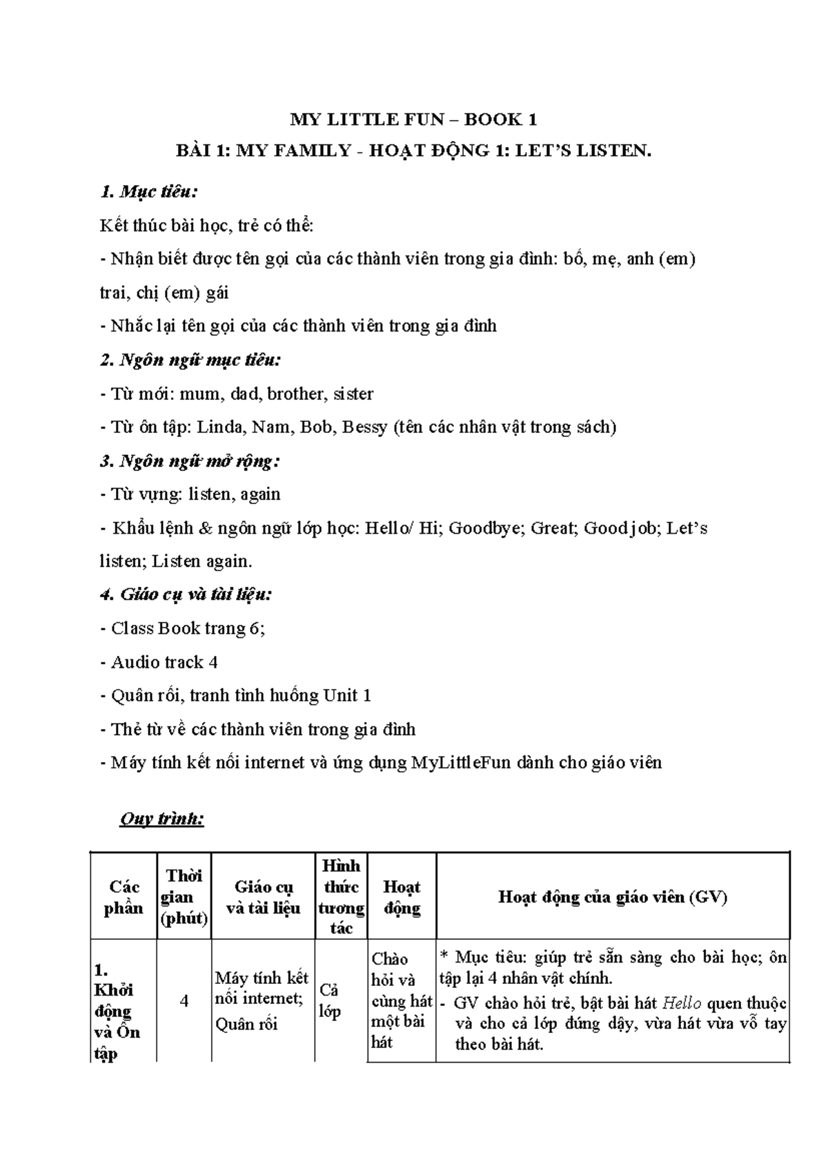 MY LITTLE FUN BOOK 1: UNIT 1 - MY FAMILY ACTIVITIES AND GOALS - Studocu