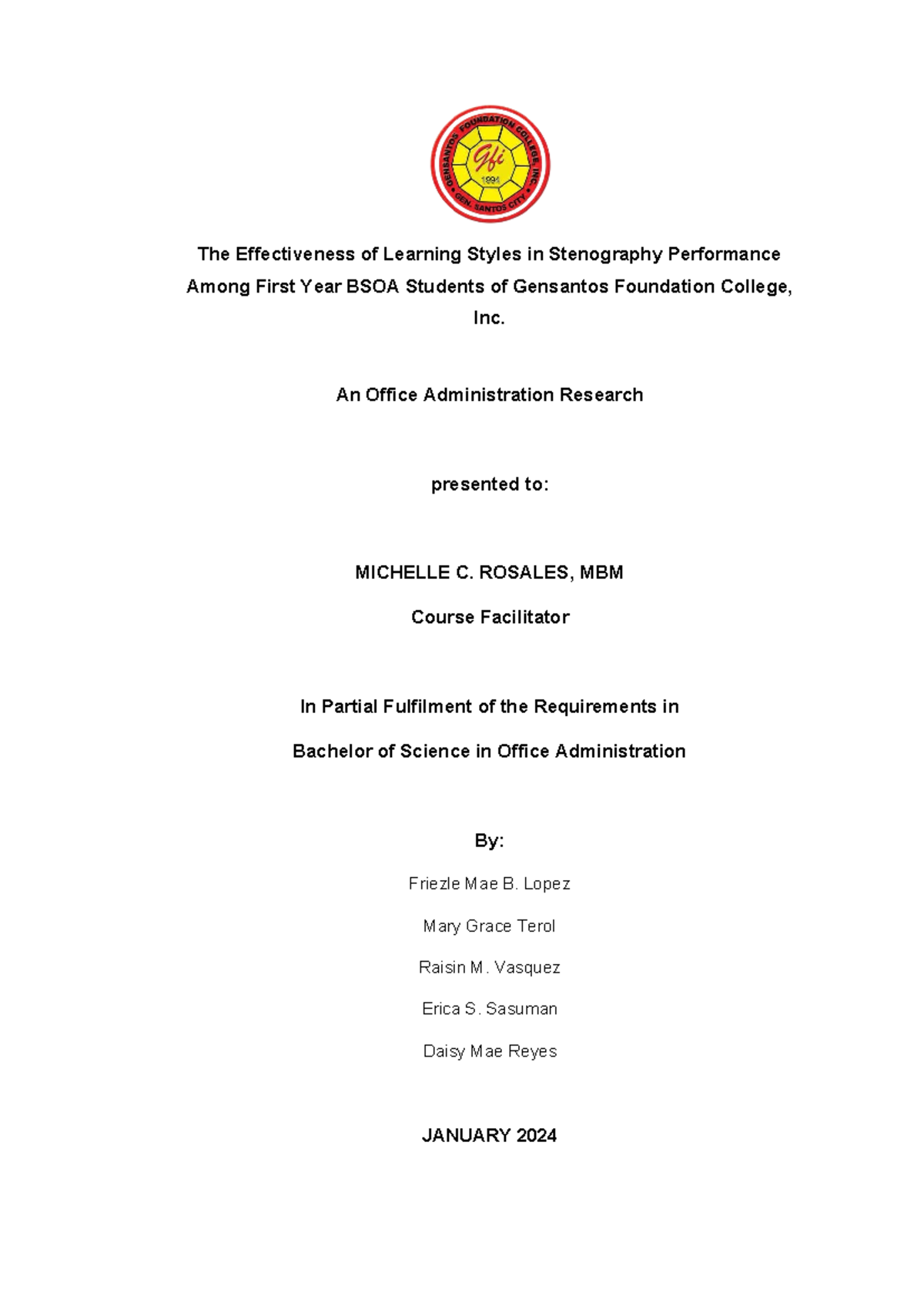 BSOA 1-3 Stenography Learning Styles Impact on First-Year Performance ...