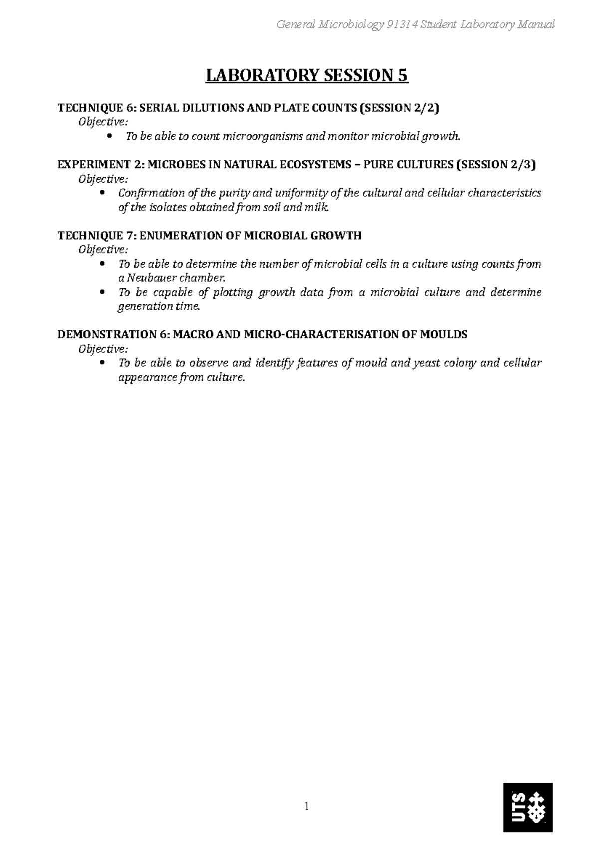 Gen Micro Lab Session 5 Student Worksheet - LABORATORY SESSION 5 ...
